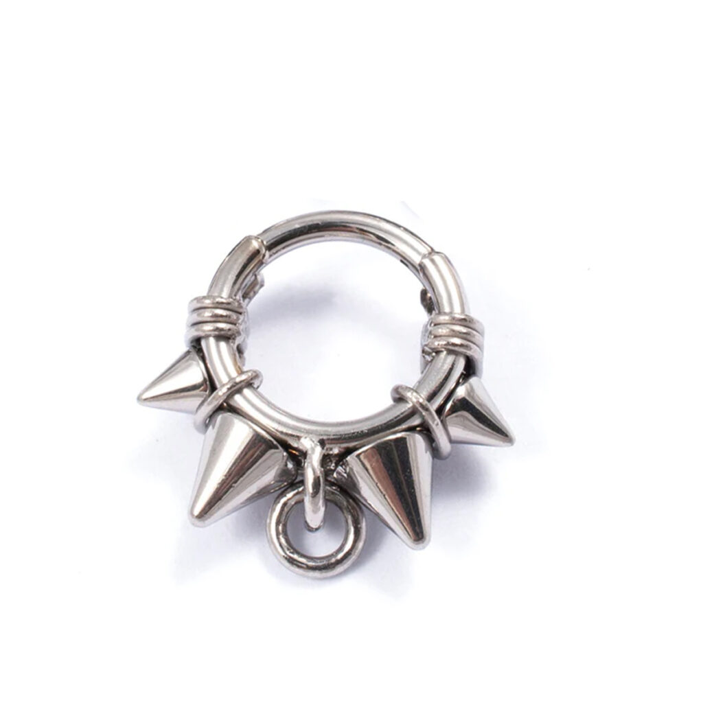 O-Ring Collar Spiked Hinge Ring - Titanium - Blue Lotus